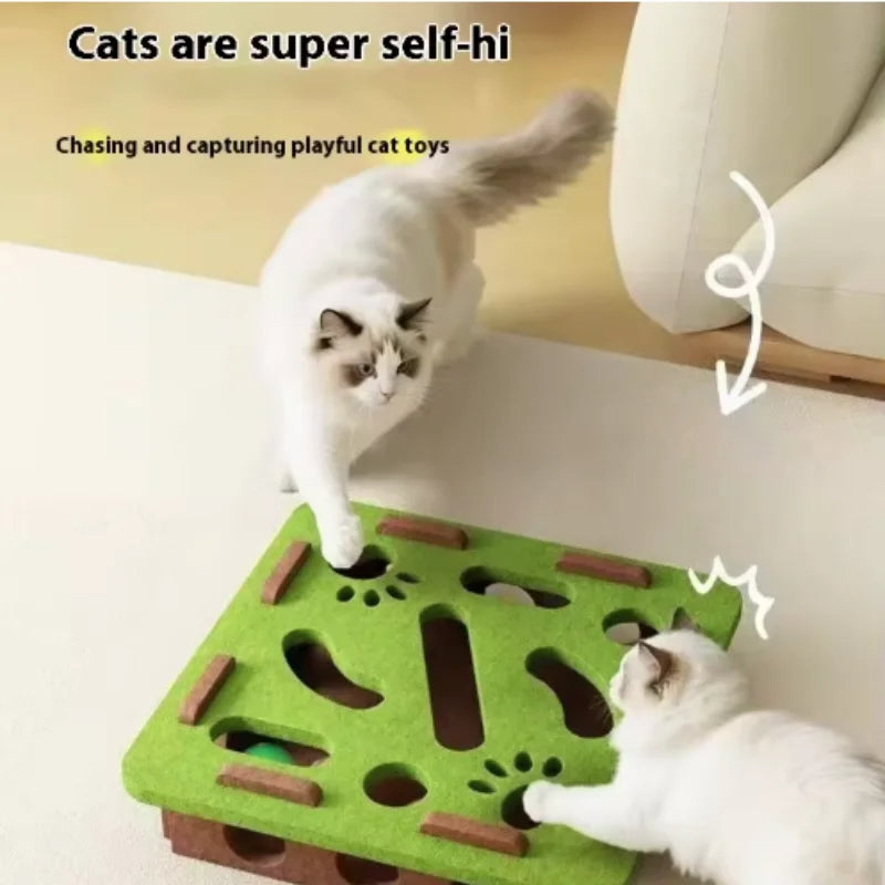 Pet Cat Puzzle Maze Holes Toys Felt Box With Bell Ball Kitten Playing ...