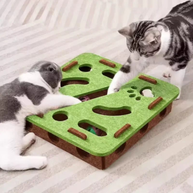 Pet Cat Puzzle Maze Holes Toys Felt Box With Bell Ball Kitten Playing ...