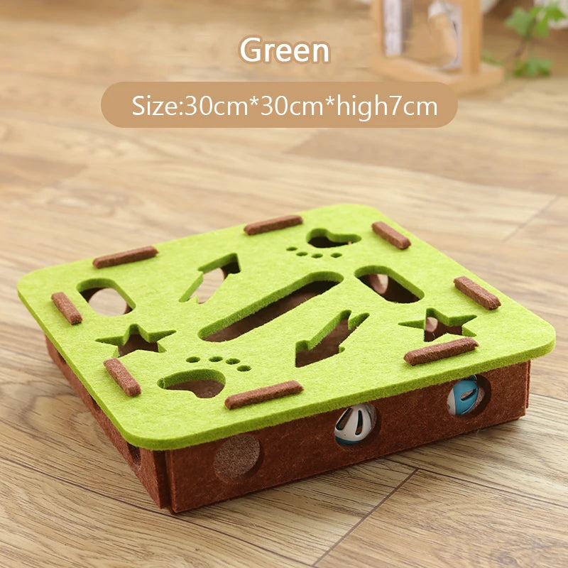 Pet Cat Puzzle Maze Holes Toys Felt Box With Bell Ball Kitten Playing ...